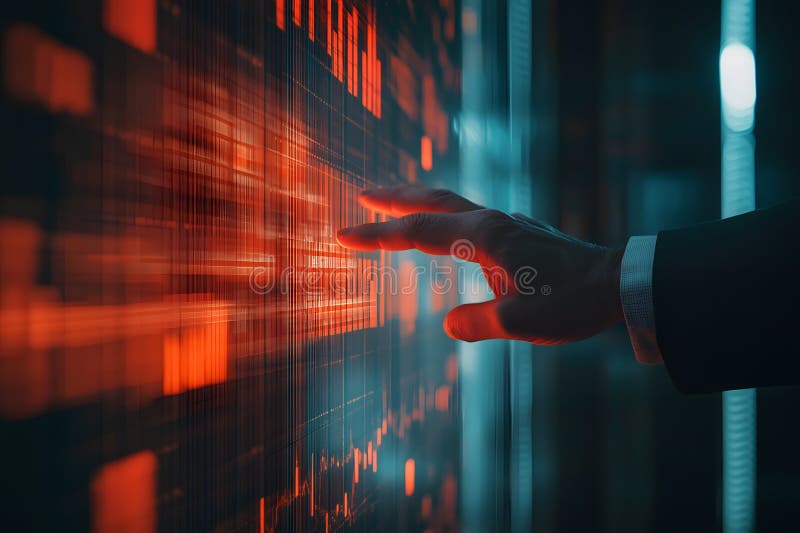 A Hand Interacting with a Futuristic Data Interface Stock Illustration ...