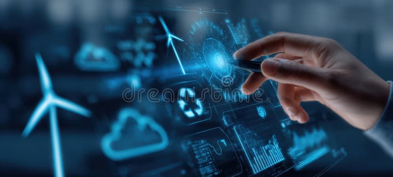 The Hand Interacting with a Futuristic Digital Energy Management ...