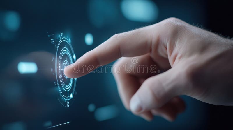 Hand Interacting with Futuristic Digital Interface Stock Photo - Image ...