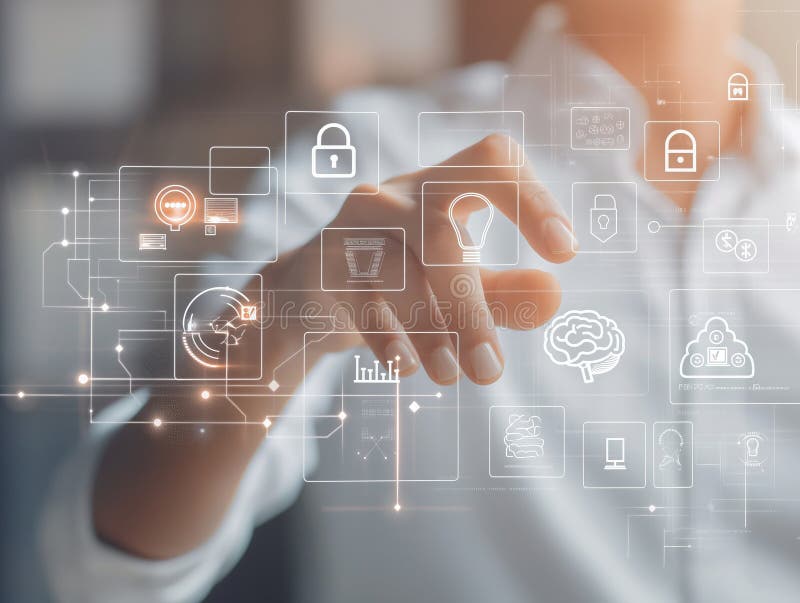 Hand Interacting with Futuristic Digital Interface Stock Photo - Image ...