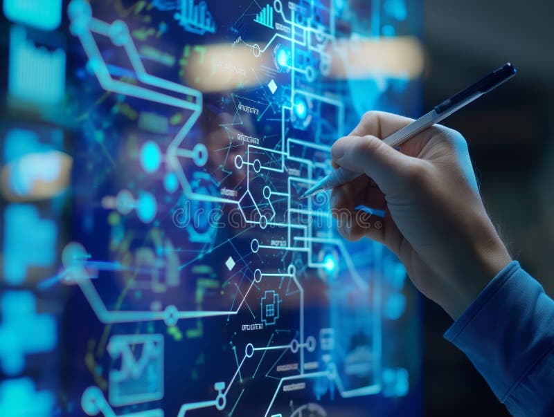 Hand Interacting with Futuristic Digital Interface Stock Illustration ...