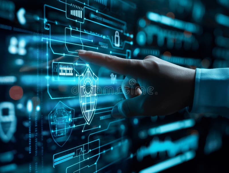 Hand Interacting with Futuristic Digital Interface Stock Photo - Image ...