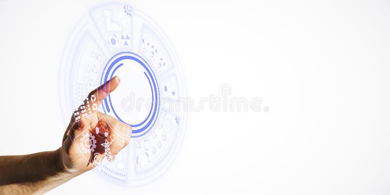 Hand Interacting with Futuristic Digital Interface on a White ...