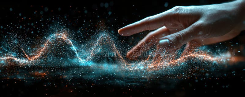 Hand Interacting Futuristic Digital Sound Wave Interface Stock Photos ...