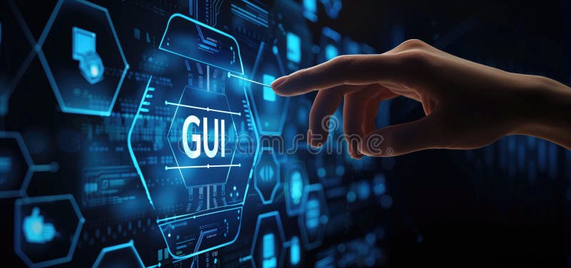 Hand Interacting with Futuristic Graphical User Interface (GUI) in Dark ...