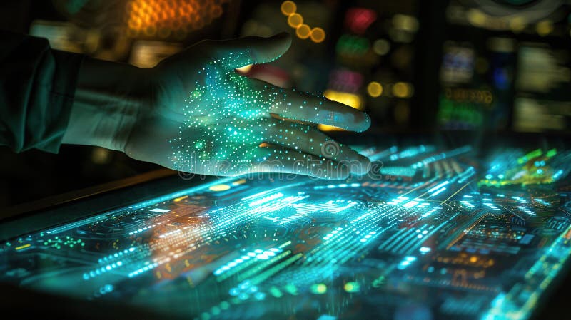 Hand Interacting with a Futuristic Interface Stock Illustration ...
