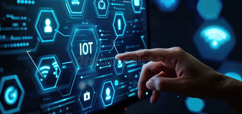 Hand Interacting with Futuristic IoT Interface on Digital Screen ...