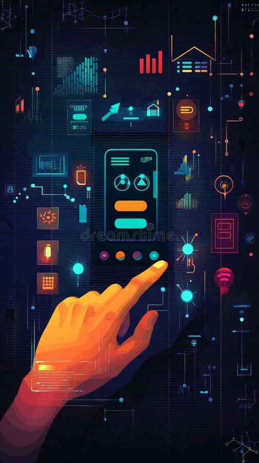 Hand Interacting with Futuristic Smartphone Interface Stock Photo ...