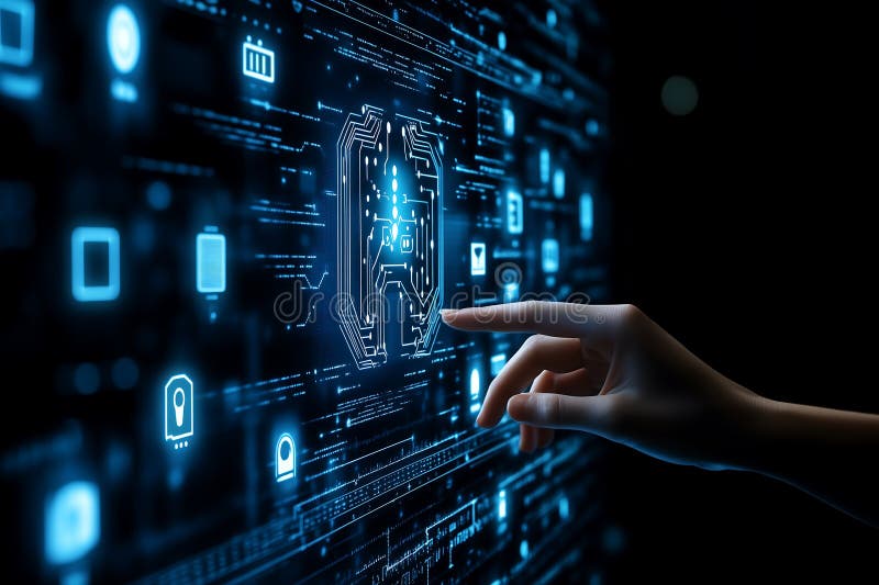 Hand Interacting with Futuristic Technology Interface Digital Touch ...