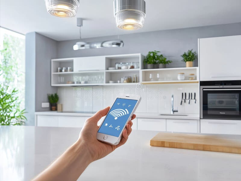 A Hand Interacting with a Futuristic Touchscreen Interface in a Modern ...