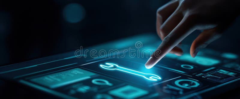 The Hand Interacting with a Futuristic Touchscreen Tool Interface AI ...