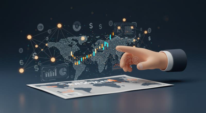 Hand Interacting with Global Financial Data Visualization Stock ...