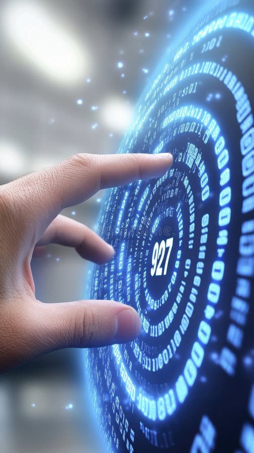 Hand Interacting with Glowing Blue Digital Interface Stock Photo ...