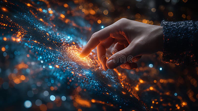 Hand Interacting with Glowing Digital Interface Stock Illustration ...