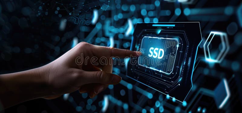 Hand Interacting with High-Tech Digital Interface Displaying SSD ...