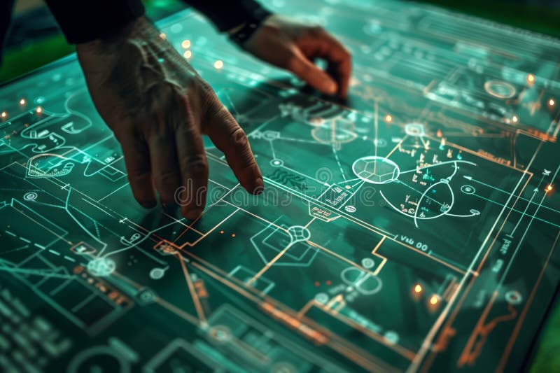 Hand Interacting with High-tech Screen Interface Stock Image - Image of ...