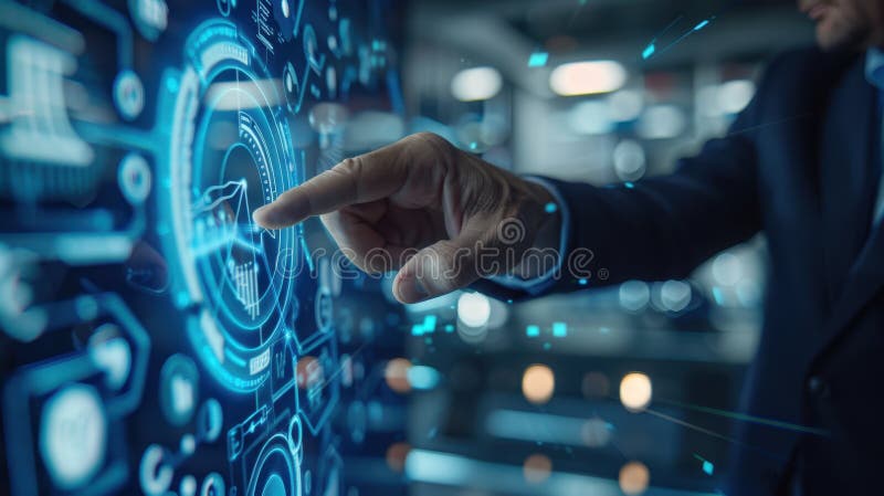 The Hand Interacting with Hologram. AI Generated Stock Photo - Image of ...