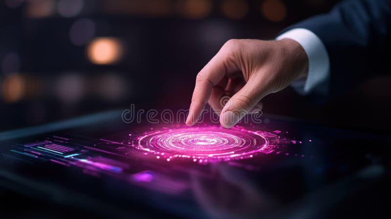 A Hand Interacting with Holographic Display, Showcasing Vibrant ...