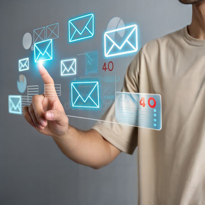 Hand Interacting with Holographic Email Interface Stock Illustration ...