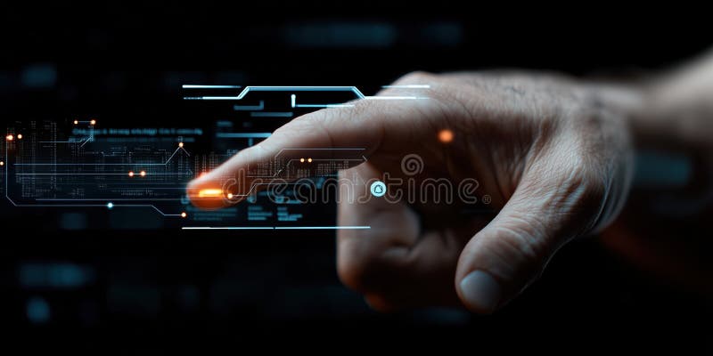 Hand Interacting with Holographic Interface, Showcasing Futuristic ...