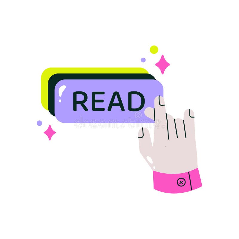 Hand Interacting with a Read Button in Flat Vector Illustration ...