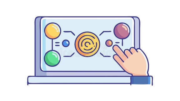 Hand Interacting with Screen, Cosmic Interface, Vector Design ...