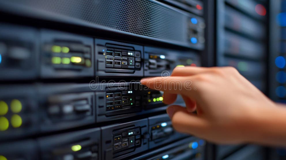 Hand Interacting with Server Rack Technology Stock Illustration ...