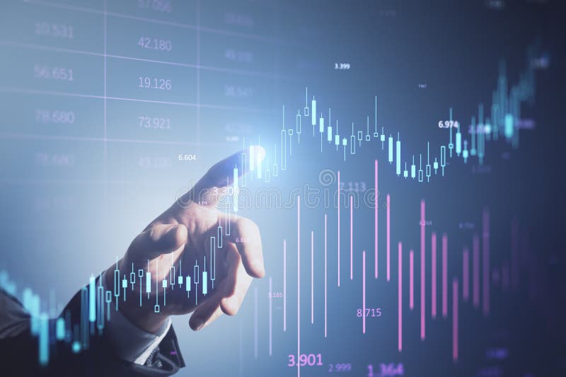 Hand Interacting with Stock Market Data Stock Image - Image of exchange ...