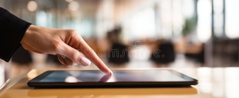 The Hand Interacting with a Tablet Screen in a Modern Office ...