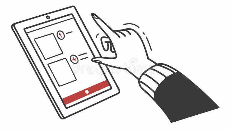 Hand Interacting with Tablet Screen Vector Illustration, Digital Touch ...