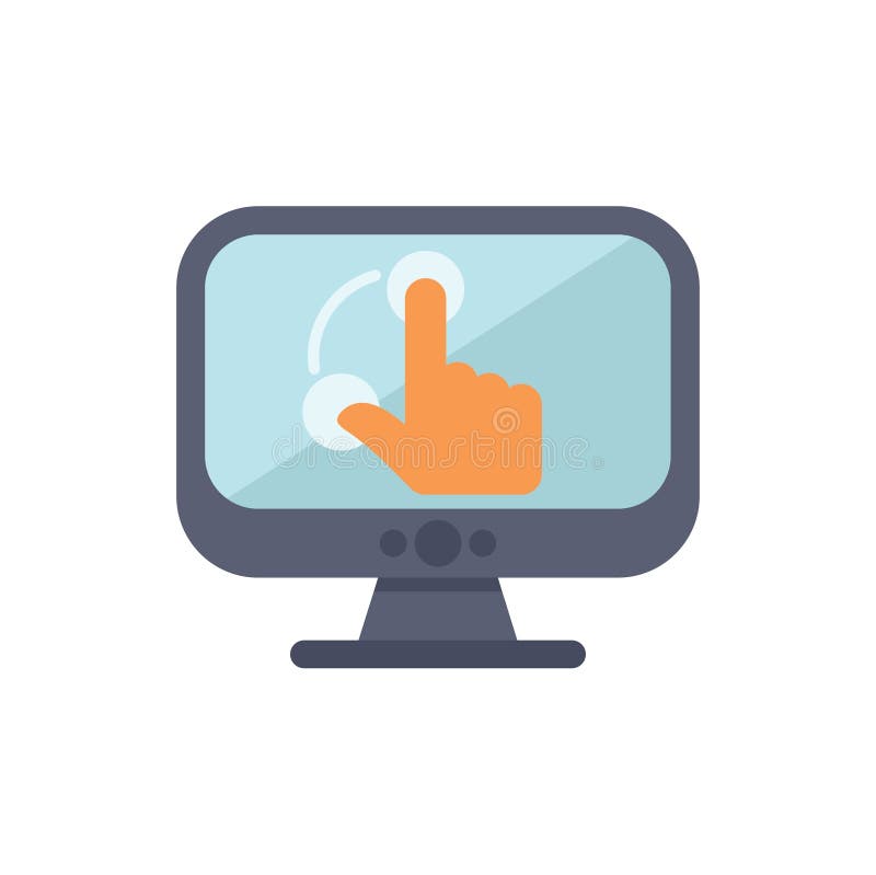 Hand Interacting with Touch Screen Computer Monitor Displaying Rotating ...