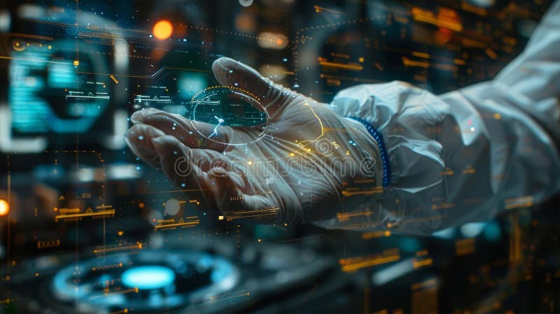 Hand Interacting with Virtual Holograph in High-Tech Control Room Stock ...