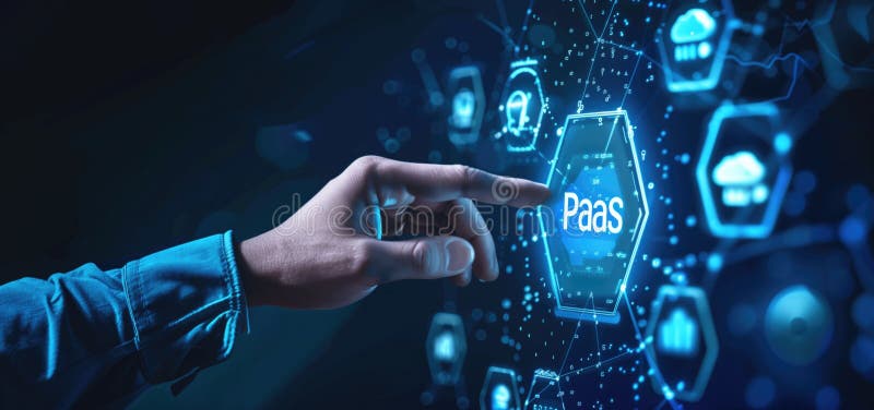 Hand Interacting with Virtual Interface Showing PaaS Technology in ...