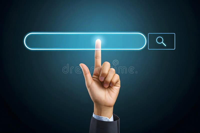 Hand Interacting with Virtual Search Bar Digital Illustration. Modern ...
