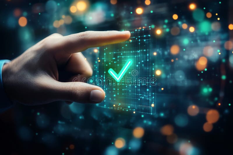 Hand Interaction with Digital Interface Displaying a Verified Check ...