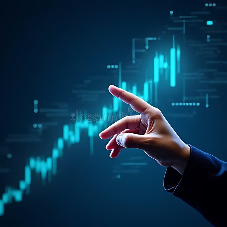 A Hand Interacts with a Bright Stock Market Chart in a Digital Interface Stock Illustration ...