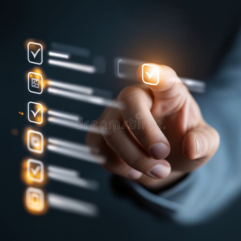 Digital Checklist Completion with Touch Interface Confirmation. Stock ...