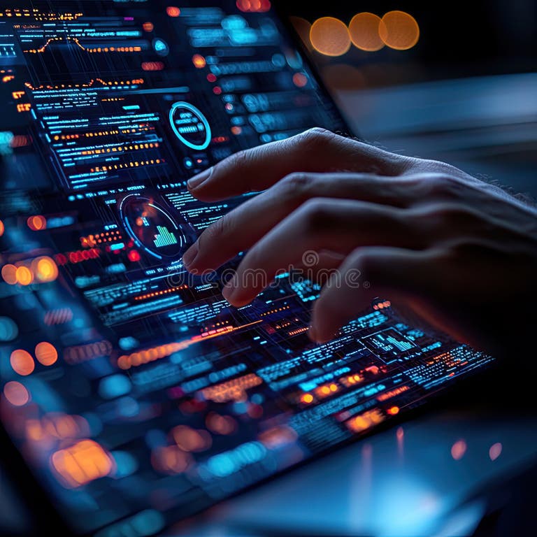 Futuristic Data Analysis Hand Interacting with Digital Interface with ...