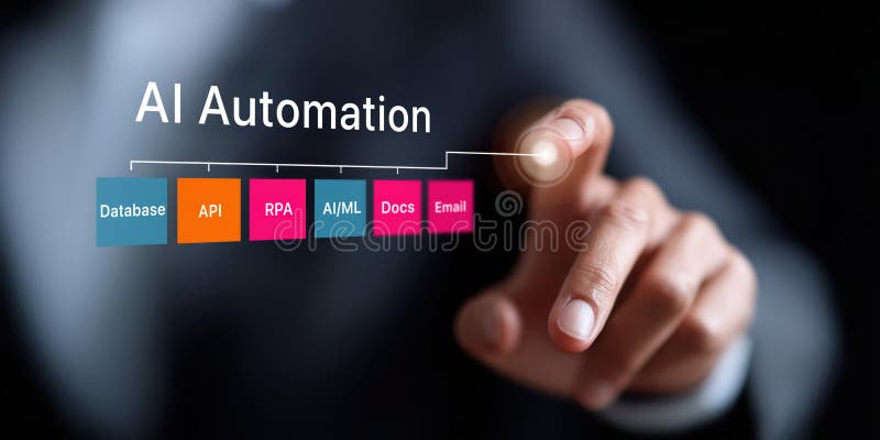 Hand Interacts with Digital Screen Displaying AI Automation Flowchart ...