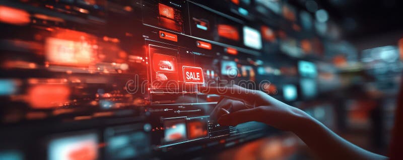 A Hand Interacts with a Digital Screen, Selecting Content from a ...