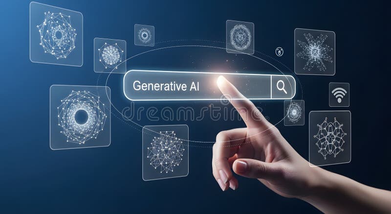 Hand Touches Generative AI Search Bar on a Digital Interface with ...