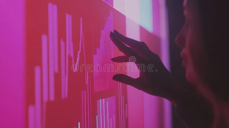 Analyzing Data: Hand Interacting with Interactive Graph Display in Dim, Pink-Hued Lighting Stock ...