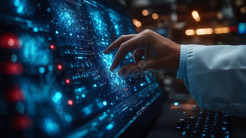 Hand Interacts with a Futuristic, Data-rich Digital Interface Stock ...