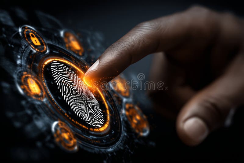 A Hand Interacts with a Futuristic Digital Interface Featuring a Lock Symbol. the Image Conveys ...