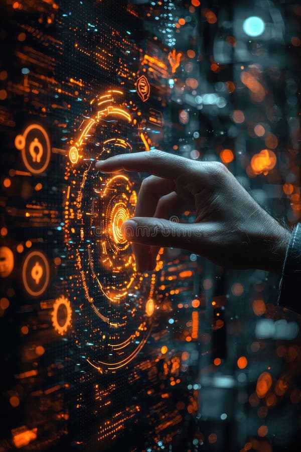 Hand Interacts with Futuristic Digital Interface in a Virtual ...