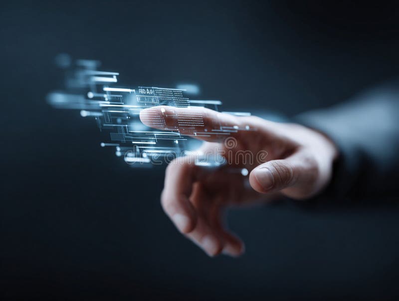 A Hand Interacts with Futuristic, Glowing Data Streams. Concept for ...