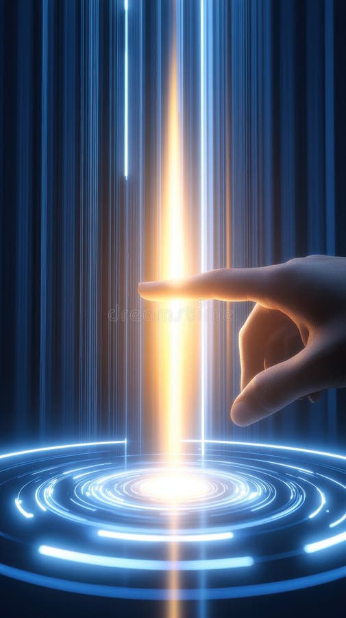 A Hand Interacts with a Glowing Digital Interface, Evoking Futuristic ...