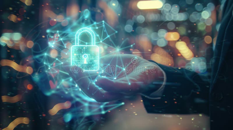 A Hand Interacts with a Glowing Digital Lock Icon Amidst a Network of ...