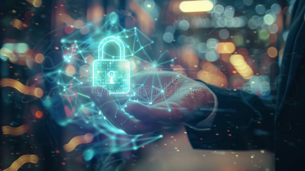 A Hand Interacts with a Glowing Digital Lock Icon Amidst a Network of ...