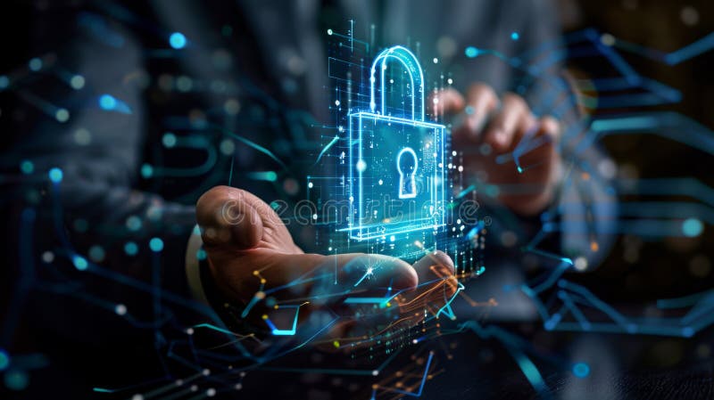 A Hand Interacts with a Glowing Digital Lock Icon Amidst a Network of ...